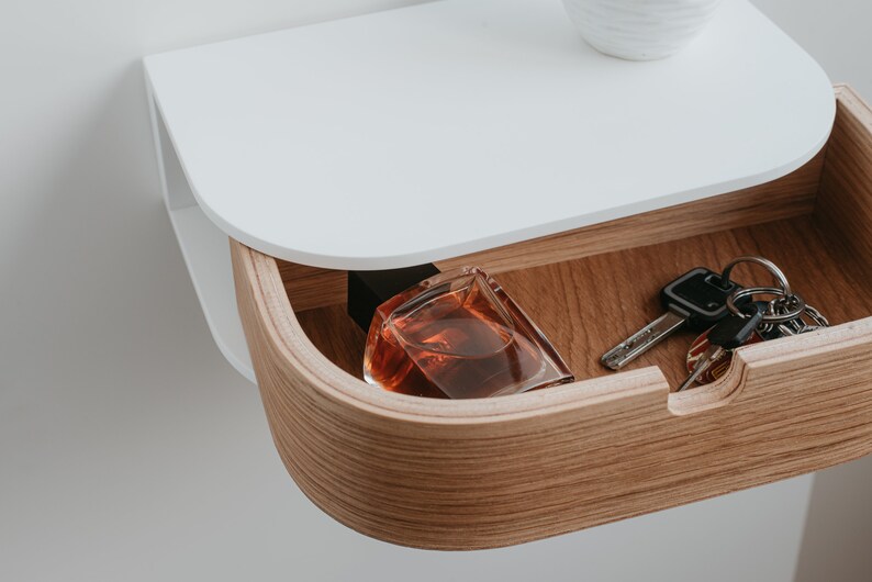 White Single Floating Wooden Bedside Table Shelf Drawer - Etsy