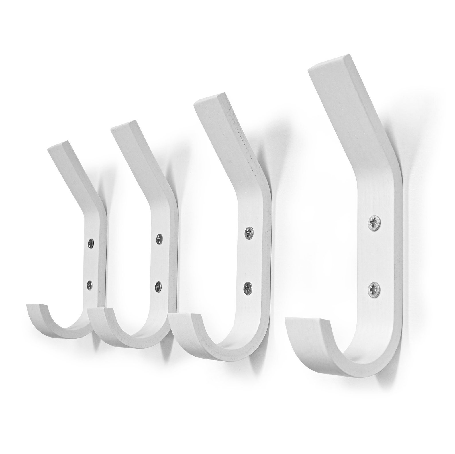 Set of 4 Wooden Mounted Single Wall Hooks for Storage Organisation in ...