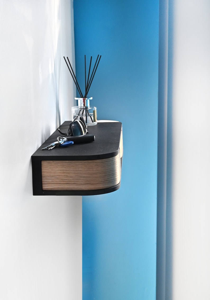 Single Floating Wooden Bedside Table Shelf Drawer, Floating Wall ...