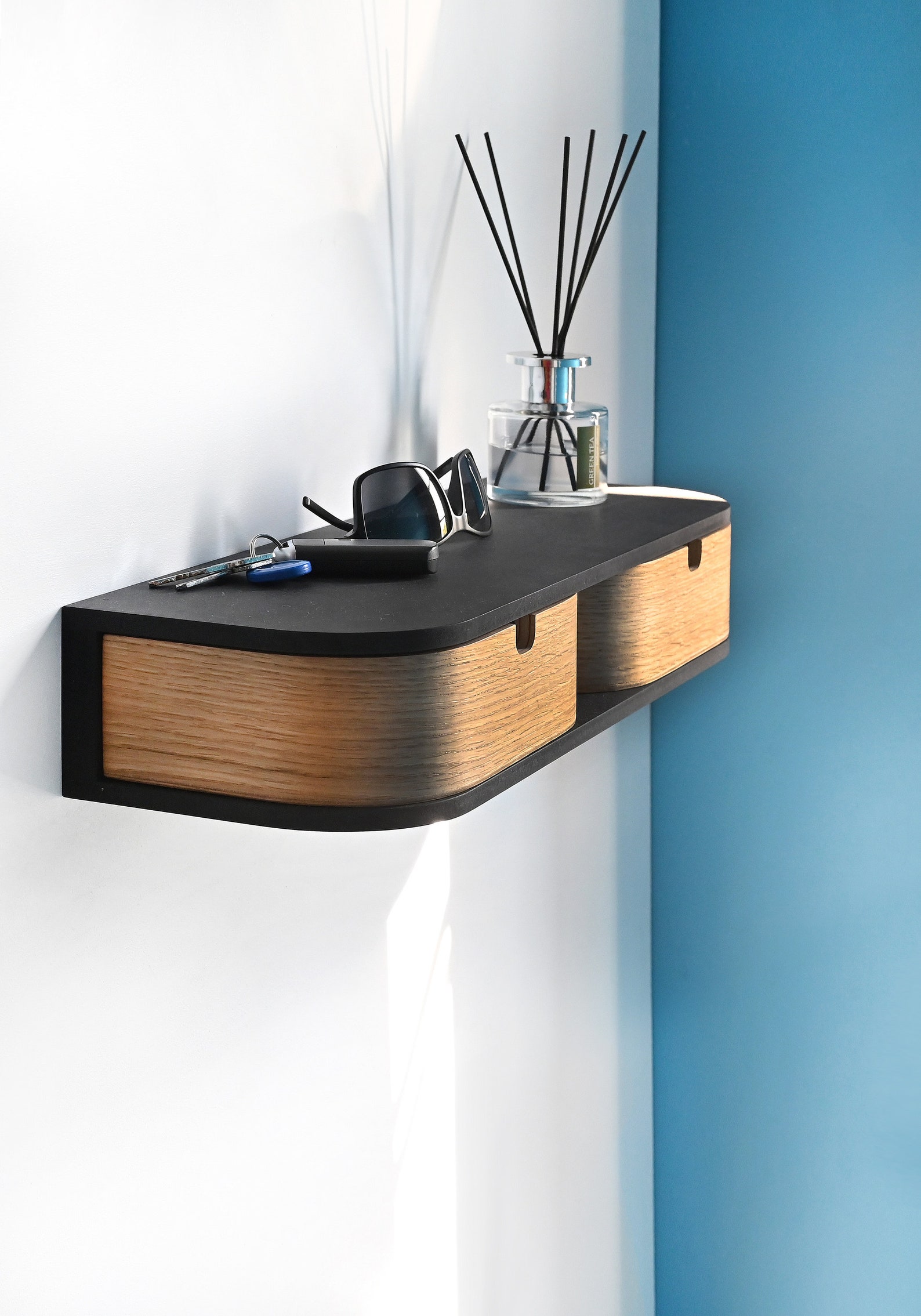 Modern Floating Wooden Bedside Table Shelf Drawer, Mounted Wall ...