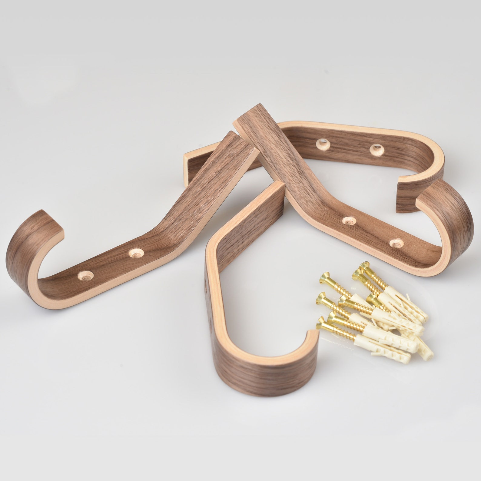 Set of 4 Wooden Mounted Single Wall Hooks for Storage | Etsy Canada