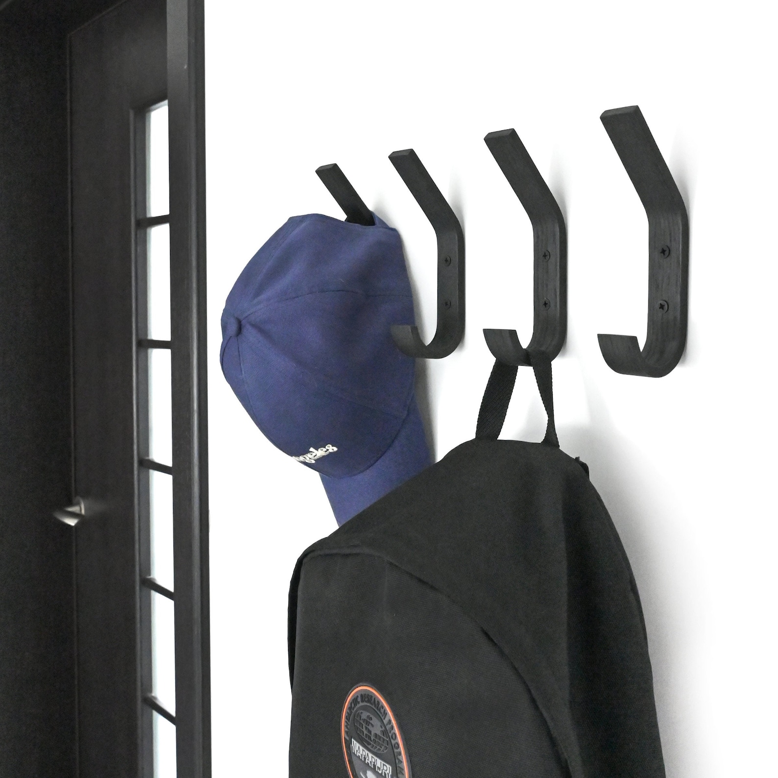 Set of 4 Wooden Mounted Single Wall Hooks for Storage Organisation in ...