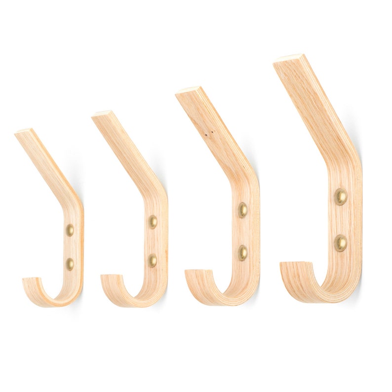 Set of 4 Wooden Mounted Single Wall Hooks for Storage - Etsy