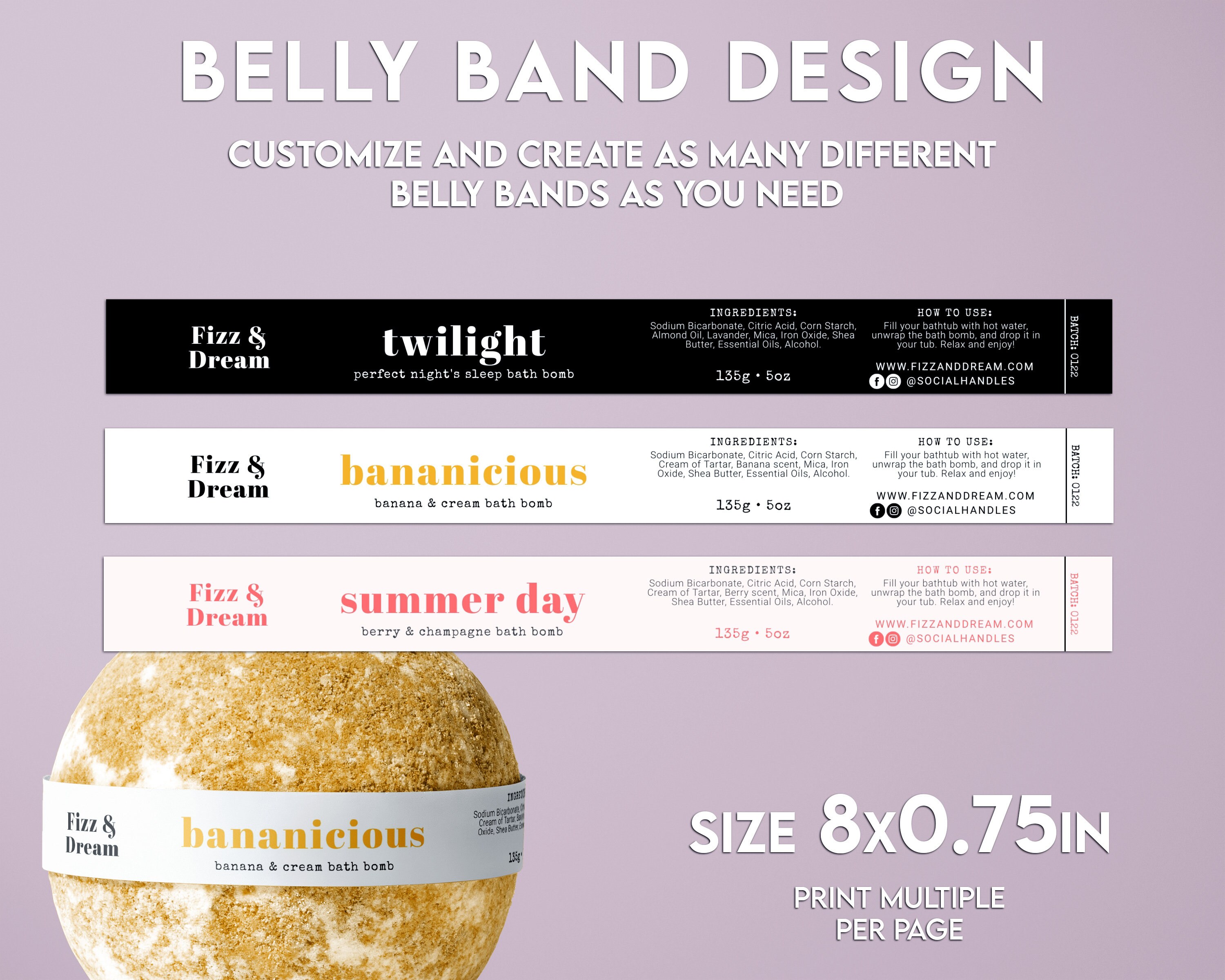 Belly Band Template Round Sticker Design Editable Bath Bomb - Etsy UK