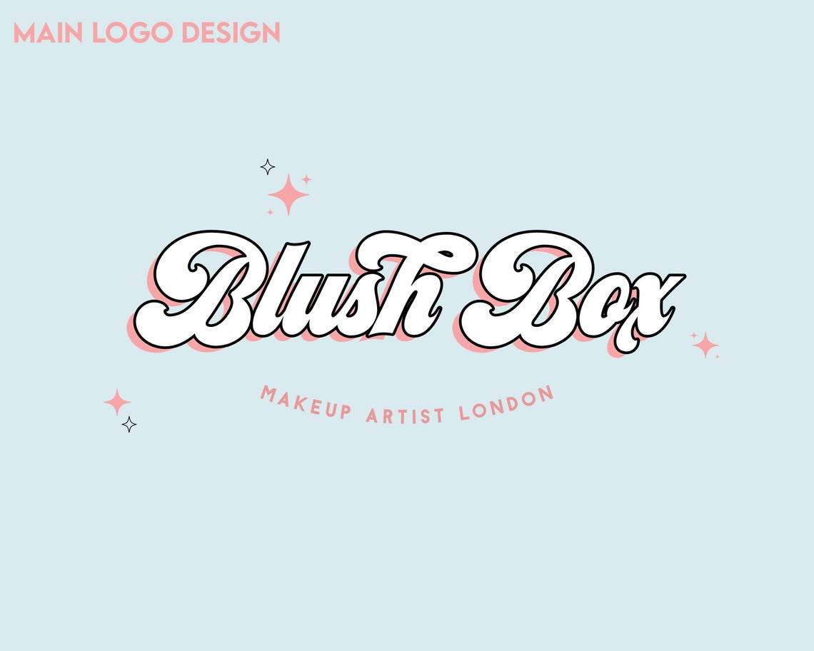 Baby Pink Blue Retro Logo Editable Logo Set Bohemian Beauty | Etsy