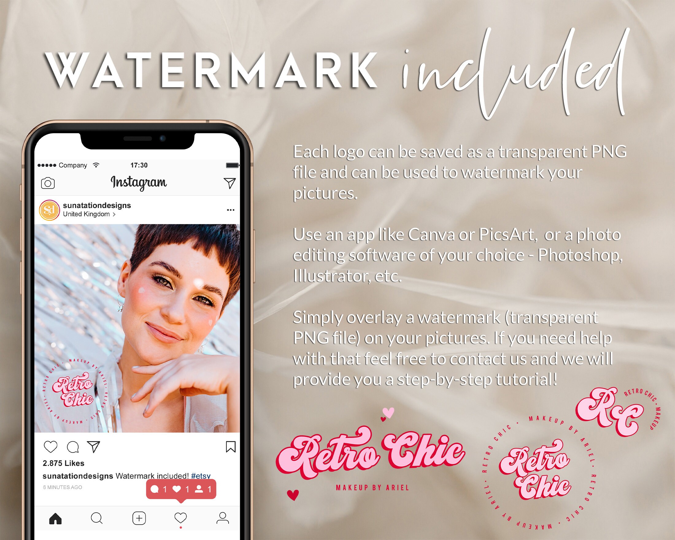 Pink Retro Logo Editable Funky Logo Set Bohemian Beauty Logo | Etsy