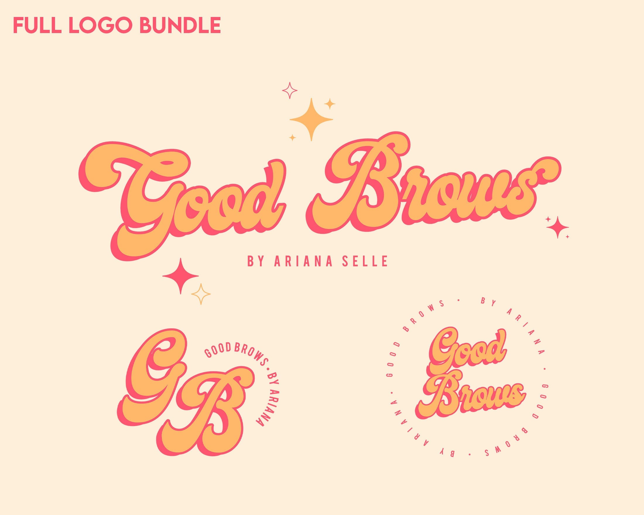 Boho Retro Orange Logo Editable Groovy Logo Set Bohemian | Etsy