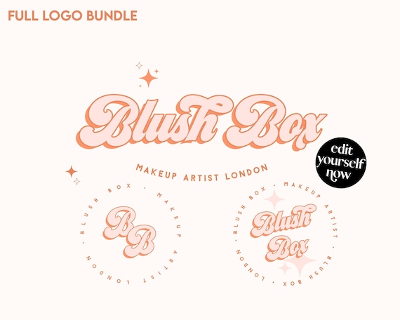 Peach Retro Logo Editable Boho Logo Set Bohemian Beauty Logo | Etsy