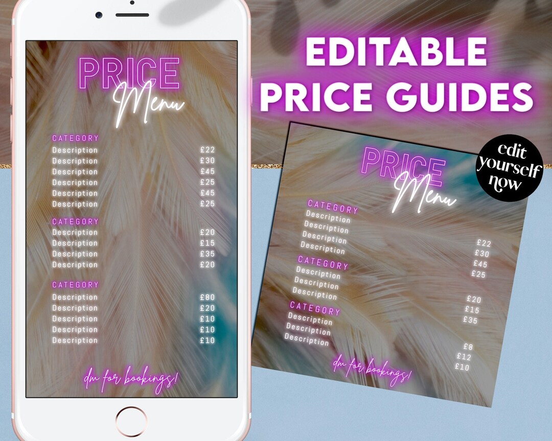 Purple Neon Instagram Price Menus Neon Service List IG Story - Etsy