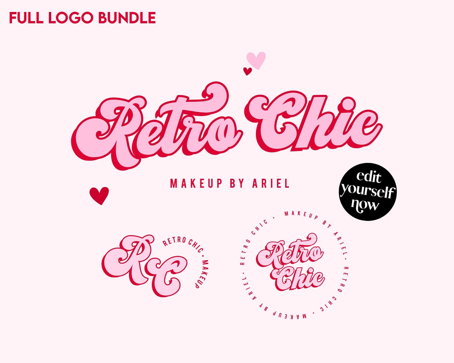 Pink Retro Logo Editable Funky Logo Set Bohemian Beauty Logo | Etsy