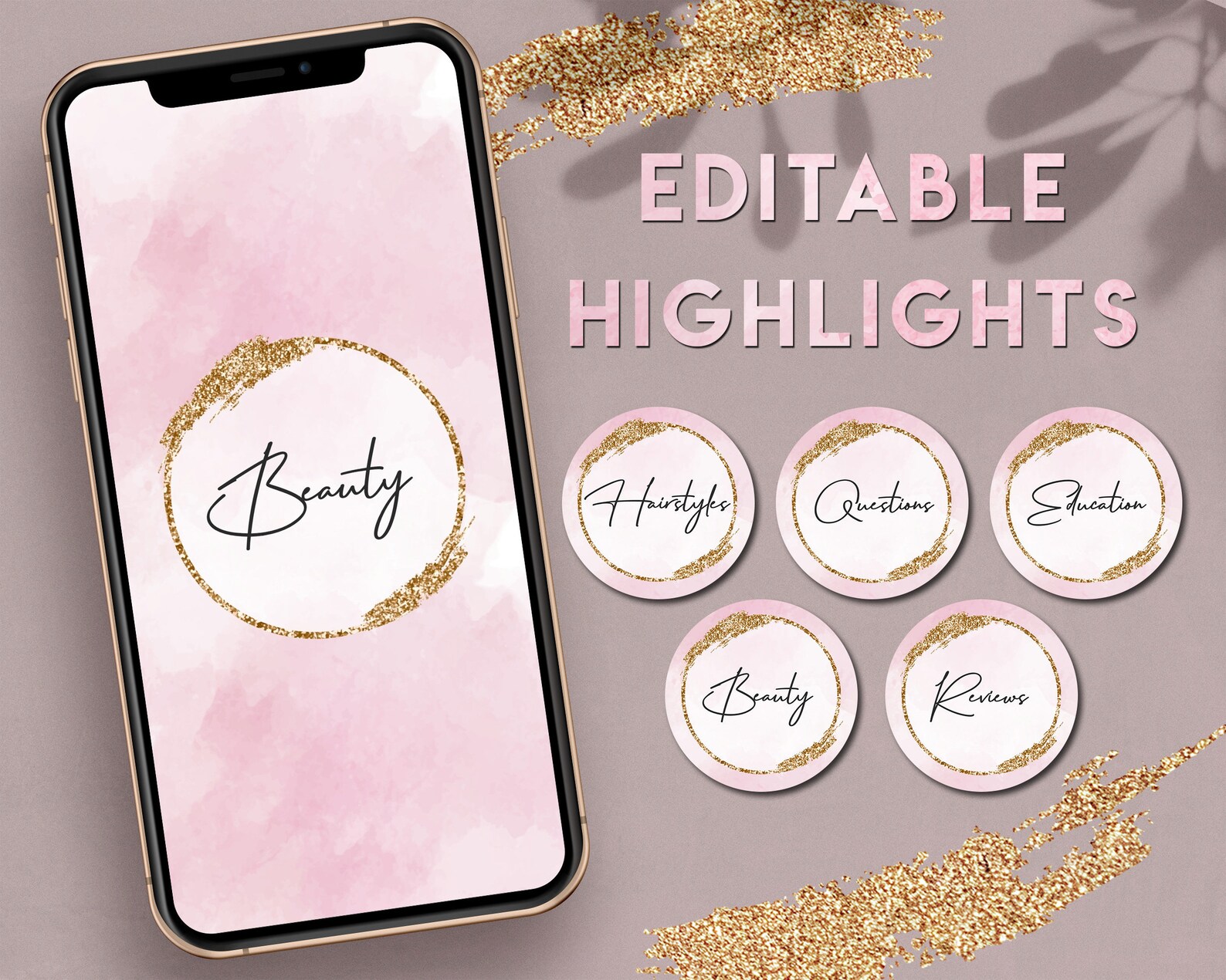 Glitter Watercolor Instagram Highlights Pink IG story | Etsy