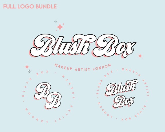 Baby Pink Blue Retro Logo Editable Logo Set Bohemian Beauty | Etsy