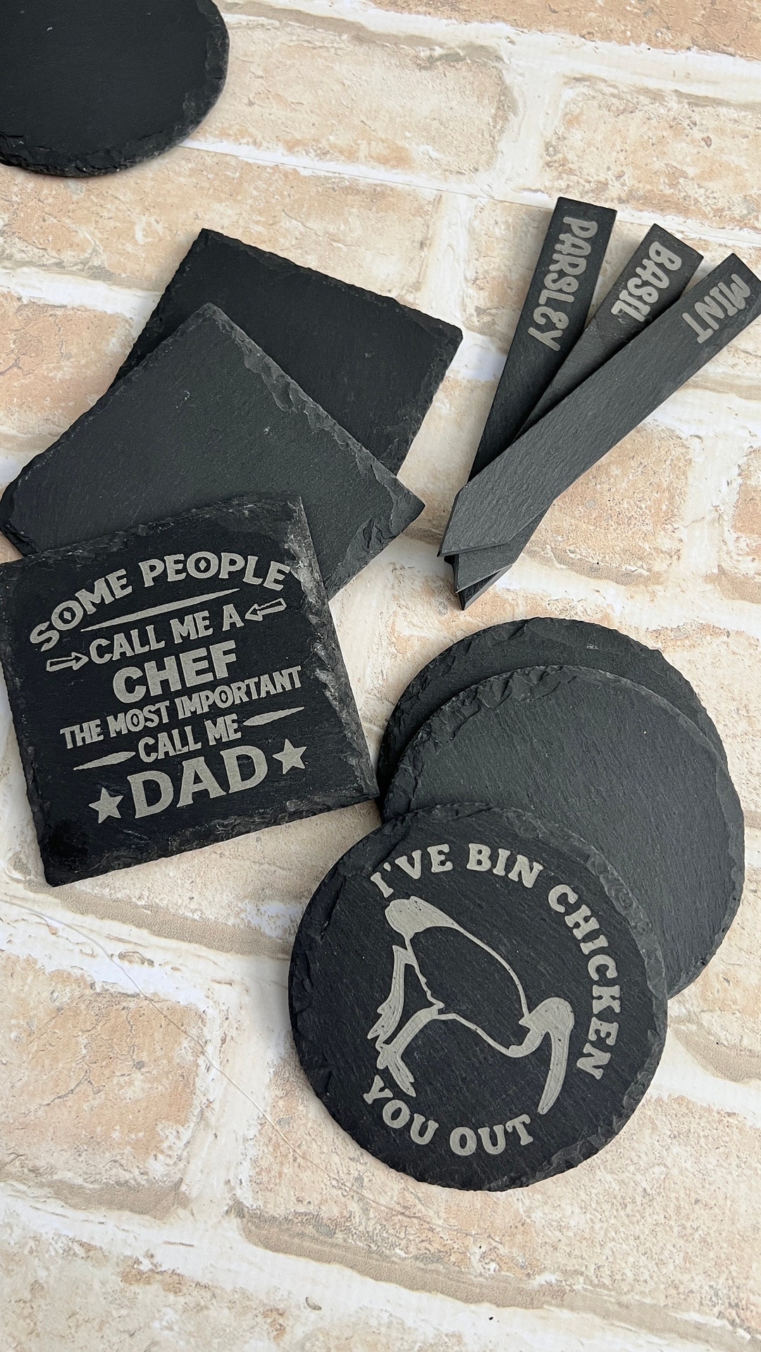 Rustic-style Black Slate Coasters - Dad Jokes, Personalised, Unique ...