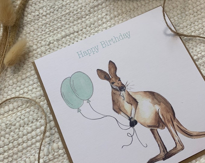 Happy Birthday Greetings Card, Kangaroo Balloon Design - Etsy