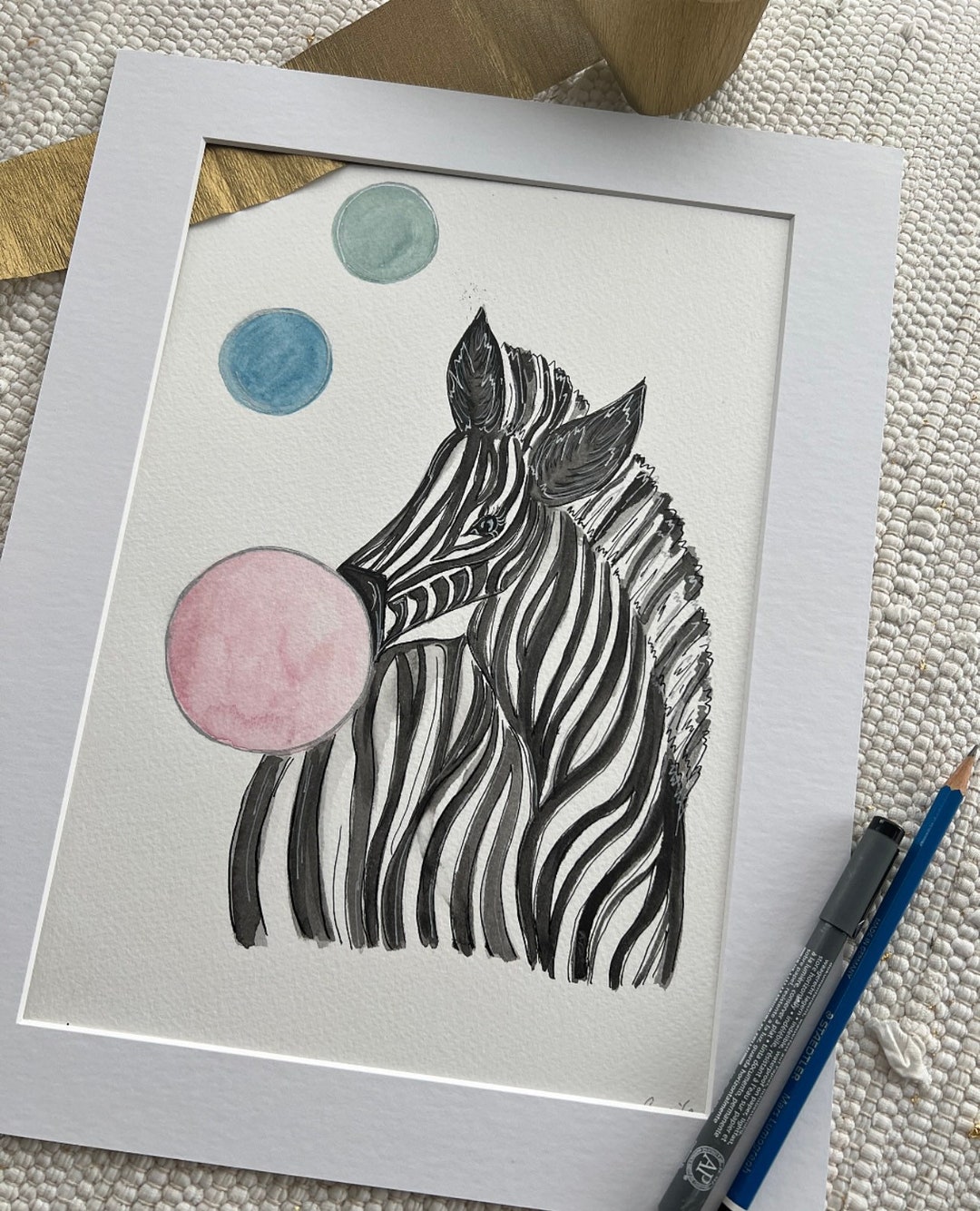 Hand Painted Original, A4 Zebra Nursery Painting, Zebra Wall Art, Zebra ...