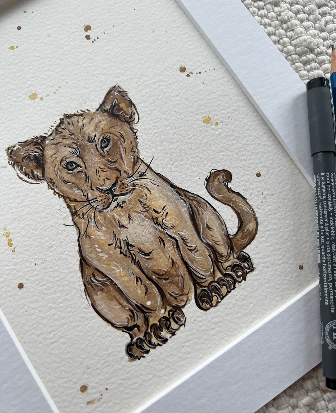 Hand Painted Original, A5 Baby Lion Cub Painting, Safari Wall Art, Baby ...