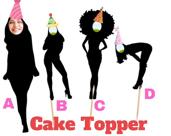 Funny Cake Topper Party Girl Cake Topper Personalized Face Cake Topper ...