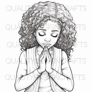 Prayer Coloring Page Kids Black Girl Magic Melanin PNG Afro Fashion ...