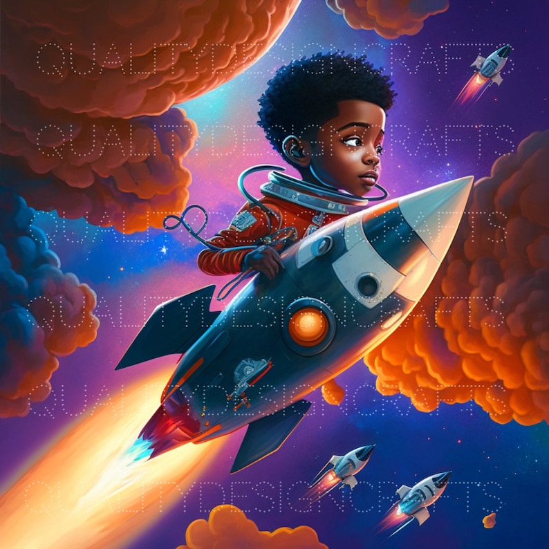 Afrofuturism Rocket Takeoff Black Boy PNG – Black Astronaut Child ...