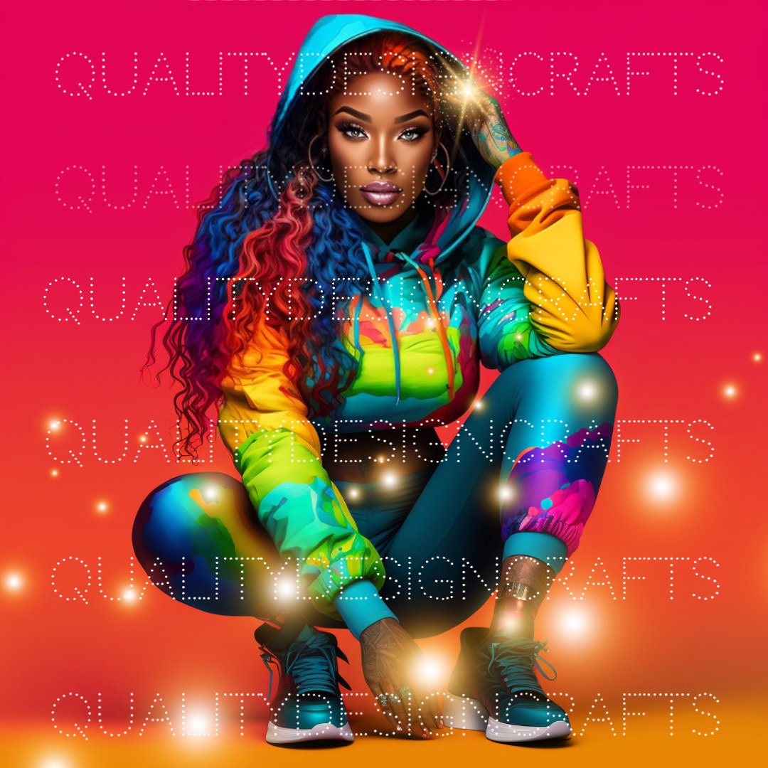 Colorful Beautiful Black Girl Magic Melanin Black Woman PNG Afro ...