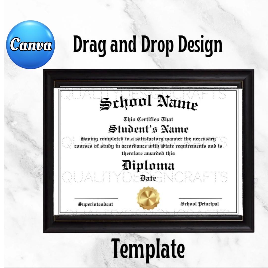 Editable Diploma Canva Template Custom Gift for Him Her Graduation ...