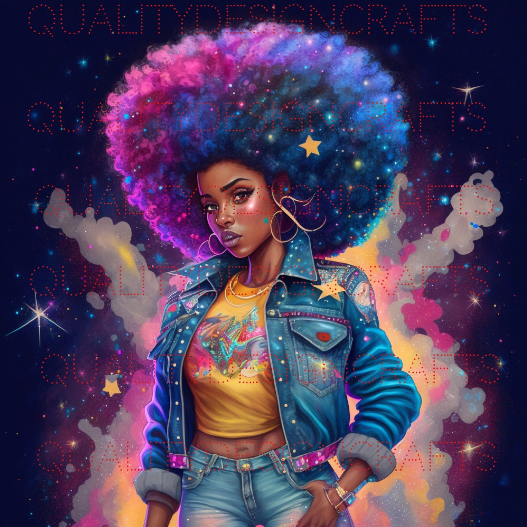 Galaxy Beautiful Black Girl Magic Melanin Black Woman PNG Afro Fashion ...