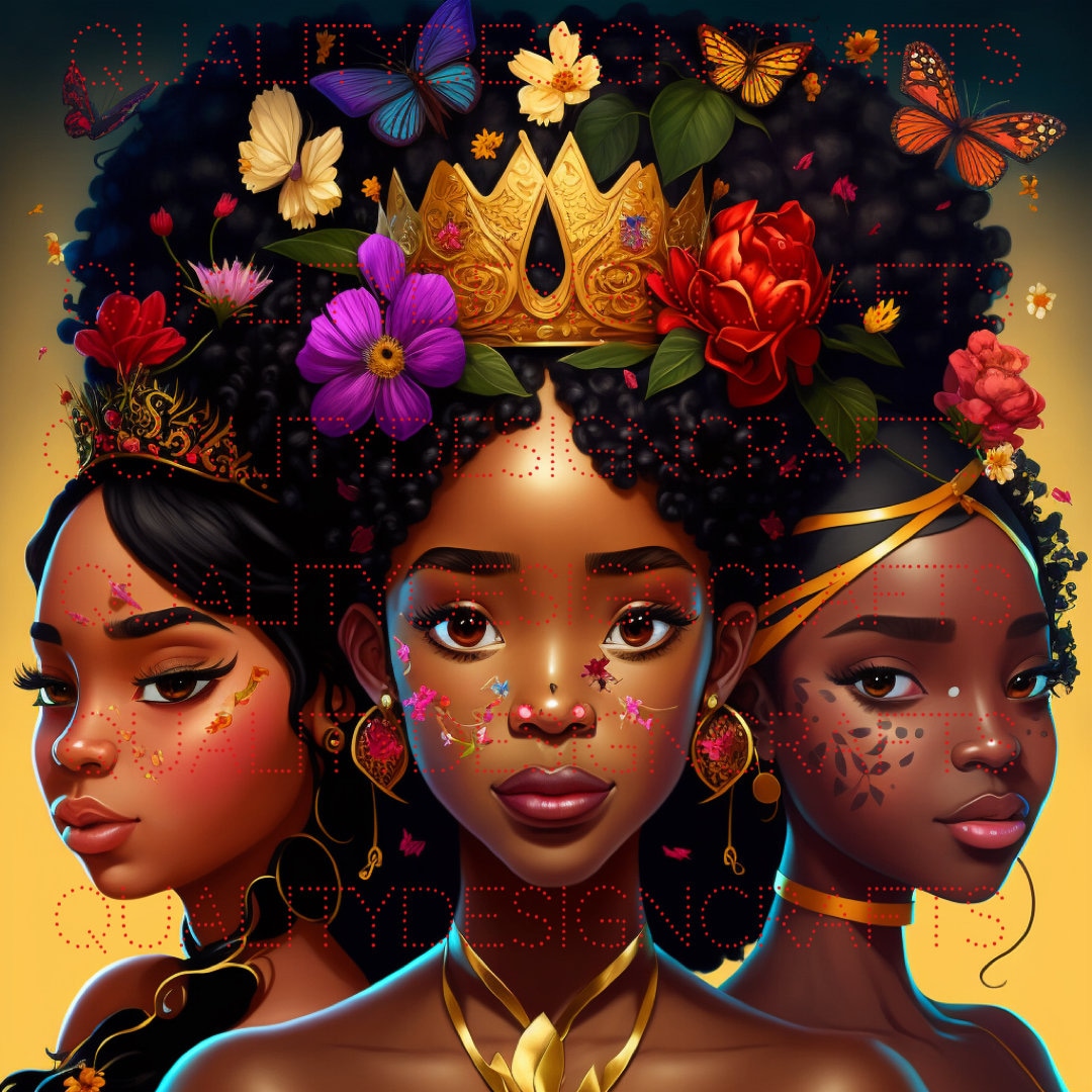 Queen Beautiful Black Girl Magic Melanin Black Woman PNG Afro Fashion ...