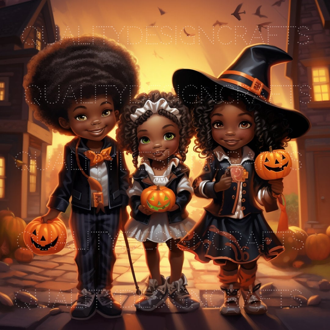 Kids Fall Halloween Black Girl Magic Melanin Black Woman PNG Afro ...