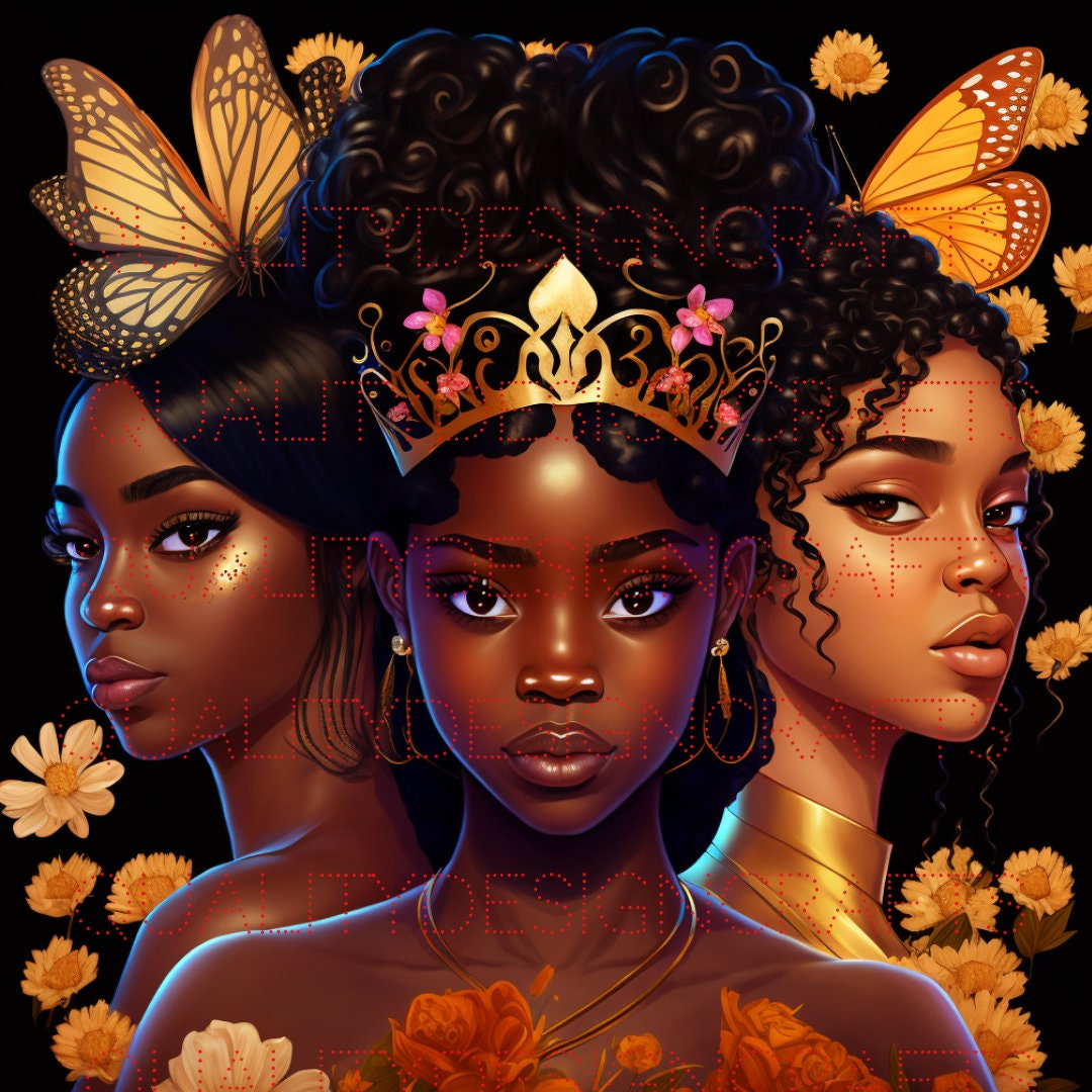 Melanin Queen Beautiful Black Girl Magic Black Woman PNG Afro Fashion ...