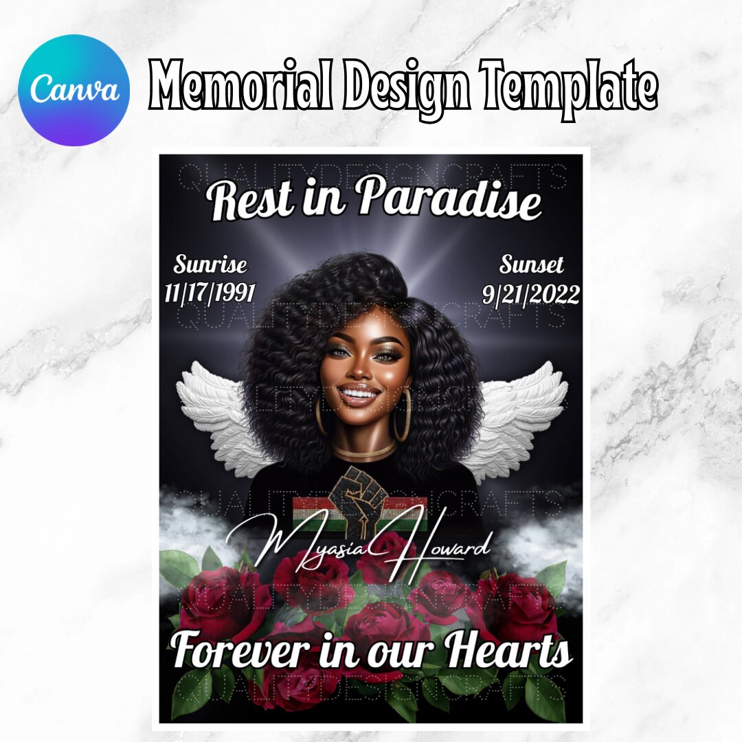 Memorial Sublimation Editable Canva Template Obituary Cover Gift Design ...