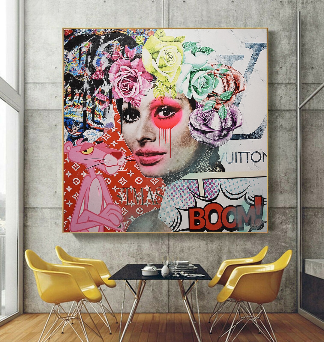 140cm x 140cm XXL Gemälde großes Bild Leinwand Popart Acryl Mix ...