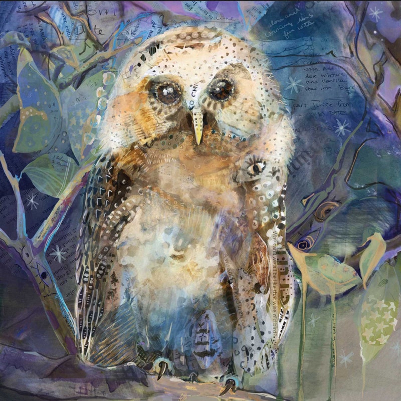 Mixed Media Owl - Etsy