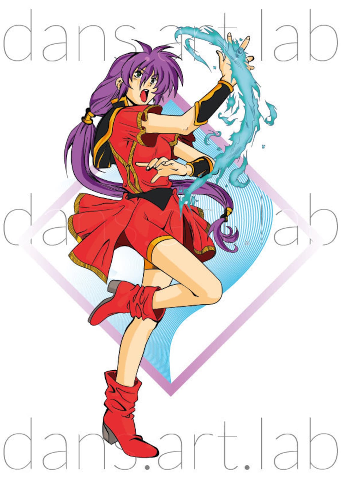 Anime Magic Girl Blue Fire A4 Size - Etsy