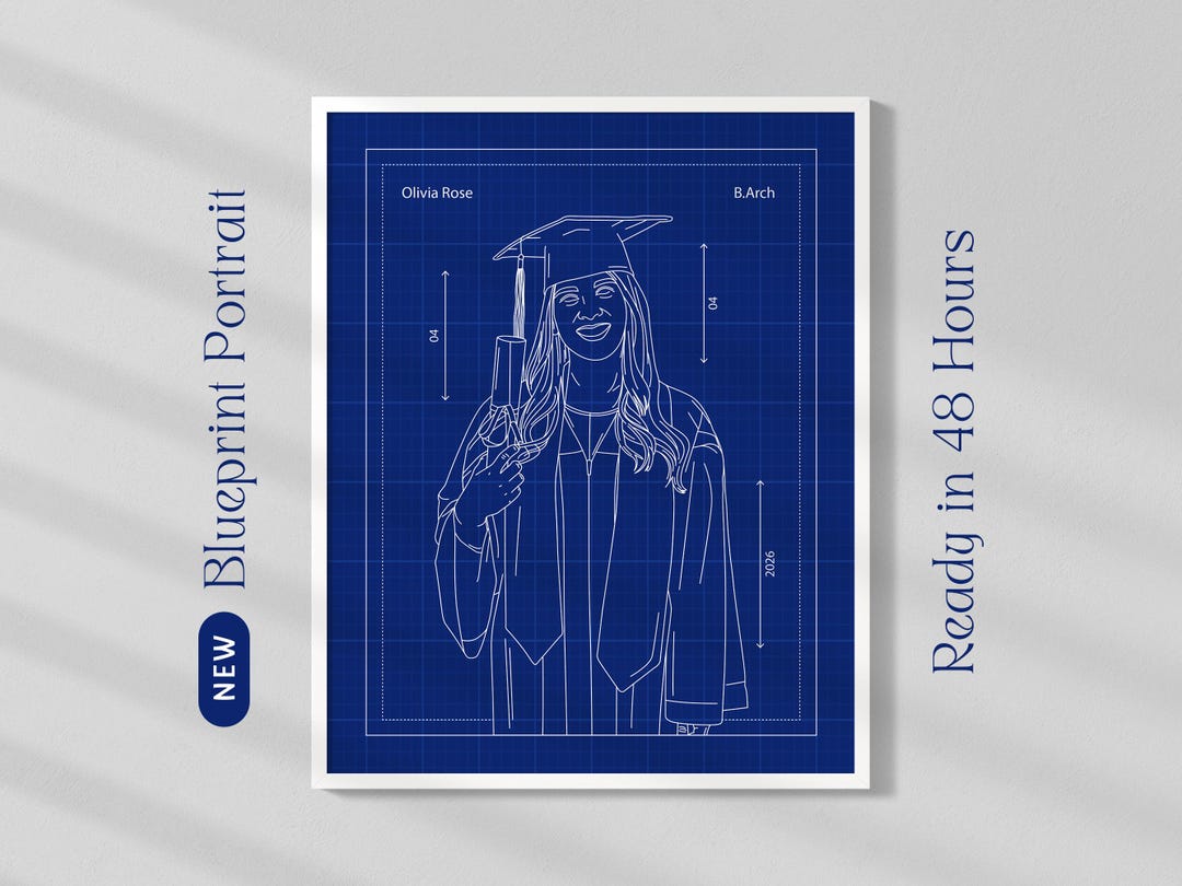 Custom Blueprint Portrait, Minimalist Line Art, Gift for Architect ...