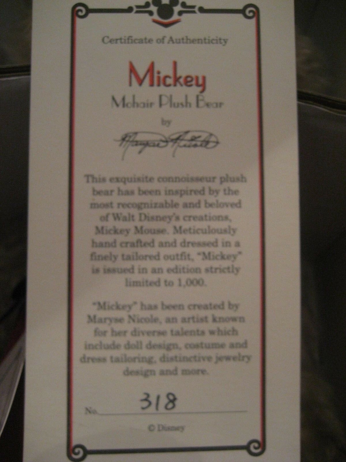 Disney mickey mohair plush bear by Maryse Nicole brand new in | Etsy