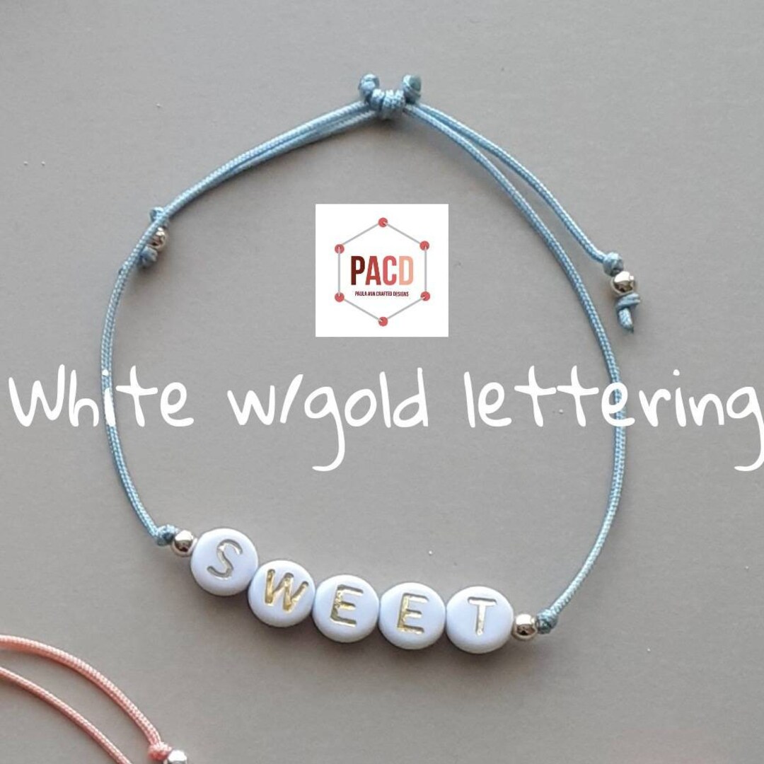 Custom//custom Letter Bead Bracelet, White Bead W/gold Lettering ...