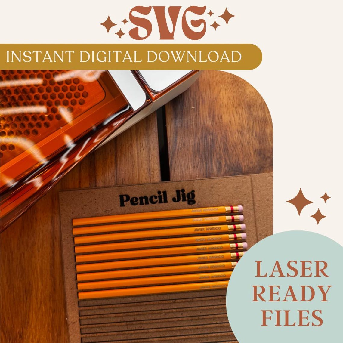 SVG Digital Download Glowforge Aura & Spark Pencil Jig, Glowforge Ready ...