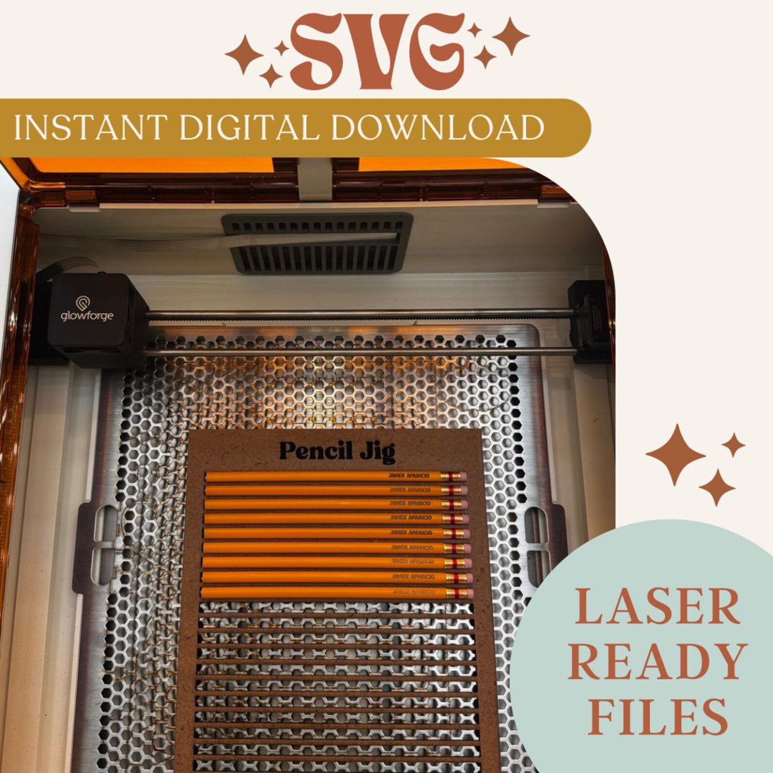 SVG Digital Download Glowforge Aura & Spark Pencil Jig, Glowforge Ready ...