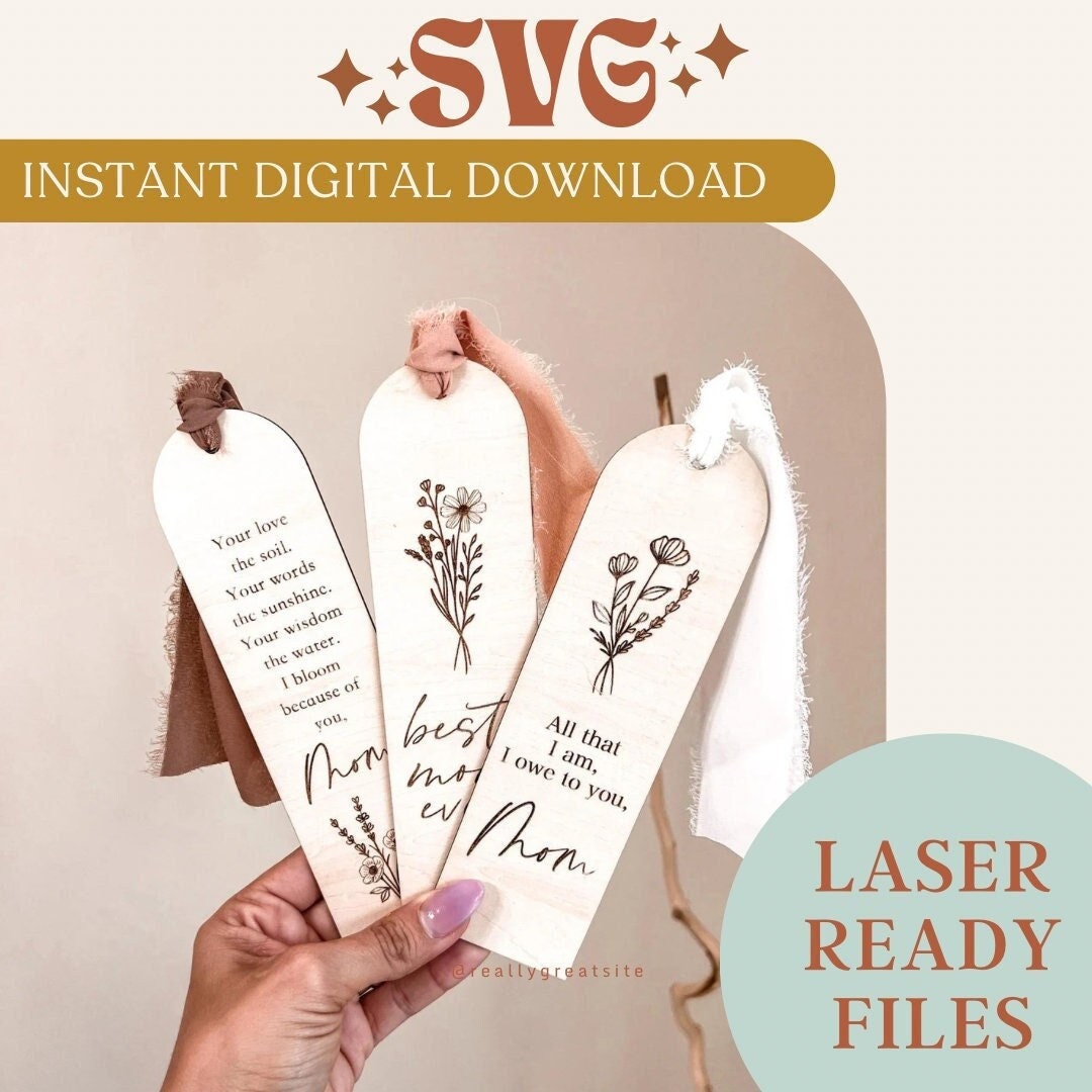 SVG Digital Download Bookmarks for Mom, Glowforge Ready Digital File ...