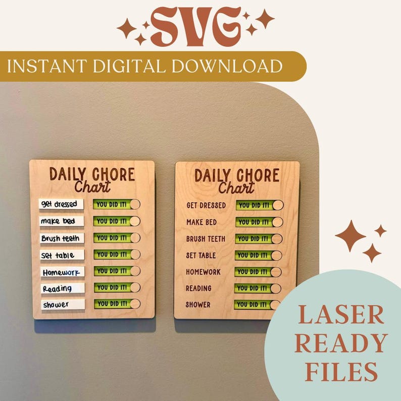 Laser Cut Daily Chore Chart SVG: Kids Reward System (digital Download ...
