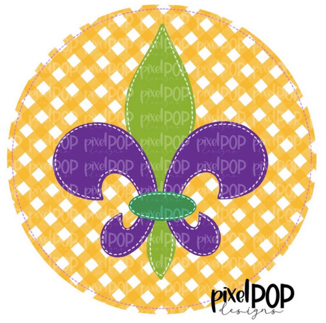 Faux Applique Fleur De Lis Circle Mardi Gras PNG | Hand Painted Design ...