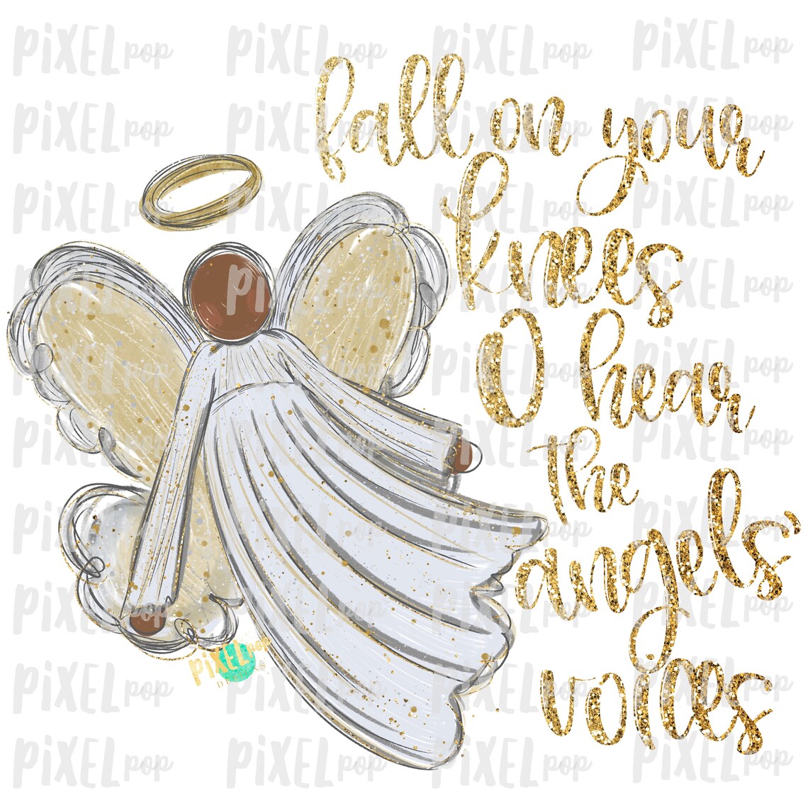 Dark Skin Angel GLITTER Fall on Your Knees Art Sublimation PNG ...