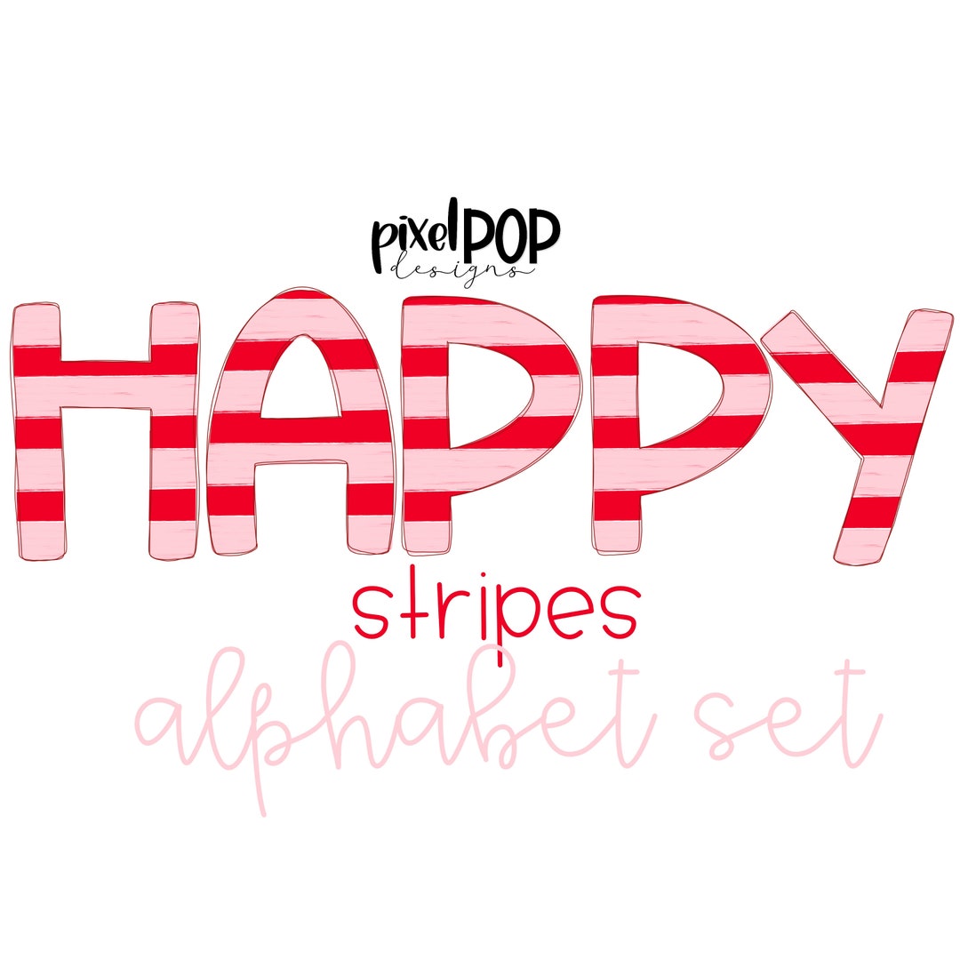 Happy Red and Pink Stripe Alphabet Letter Set | Alphapack Font ...