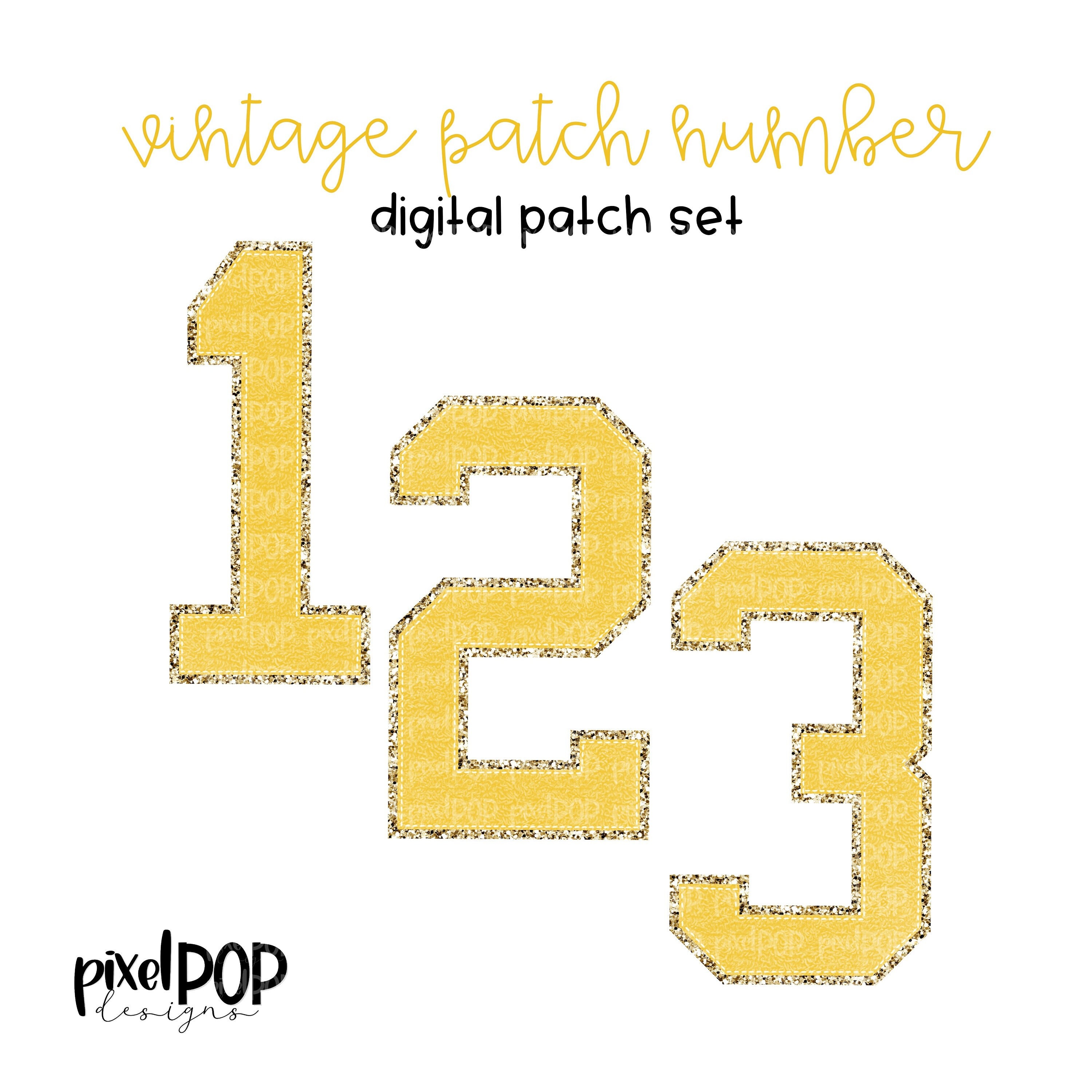Scrapbooking Vintage Patch Digital Numbers PNG Set Yellow and Gold ...