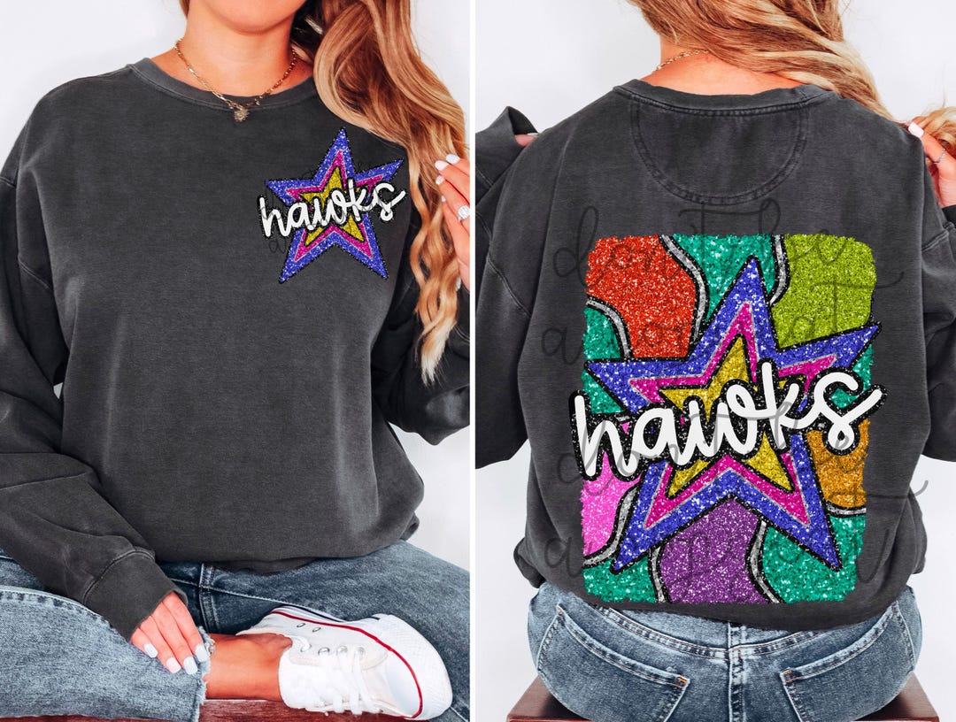 Faux Glitter Star Mascots Hawks Spirit Design PNG | School Mascot ...