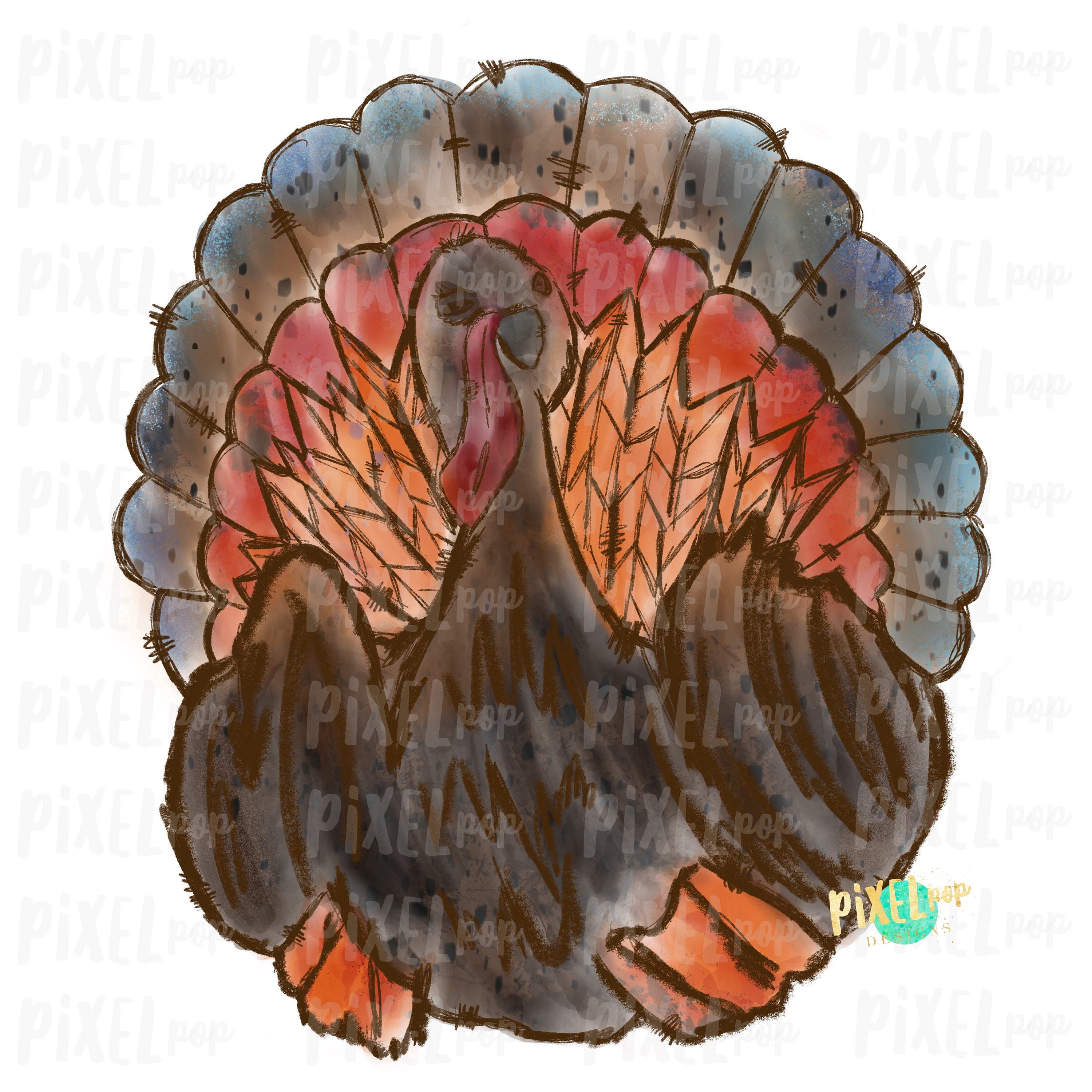 Watercolor Sketch Turkey Sublimation PNG Hand Drawn | Etsy