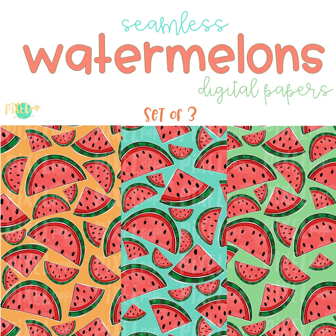 Watermelon Seamless Digital Paper Set of Three PNG | Hand Painted ...