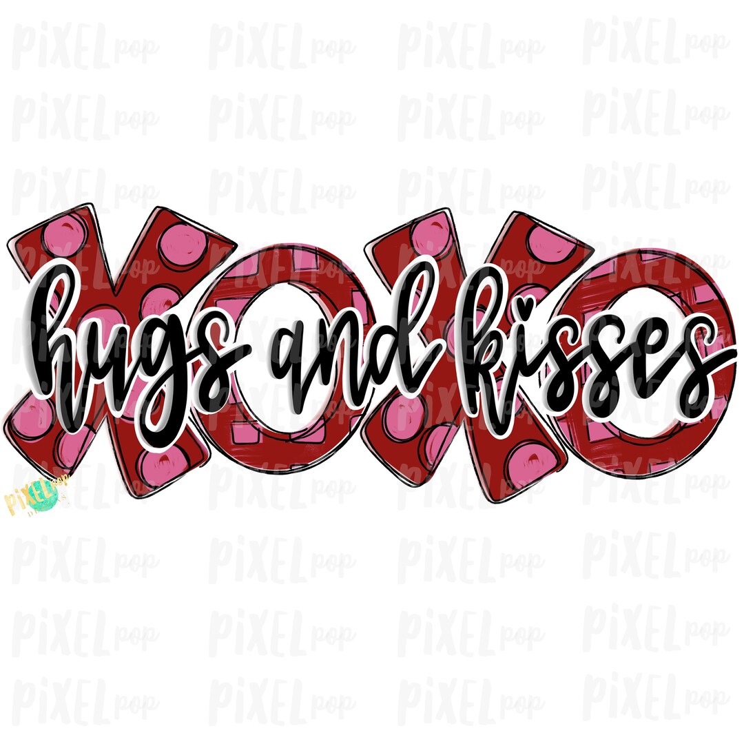 Hugs and Kisses Xoxo Black Script Sublimation PNG | Valentine Day Art ...