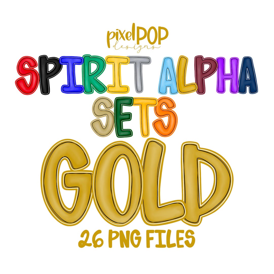 School Spirit Solids PNG Alphabet Set in GOLD Digital Alpha Letter Set ...