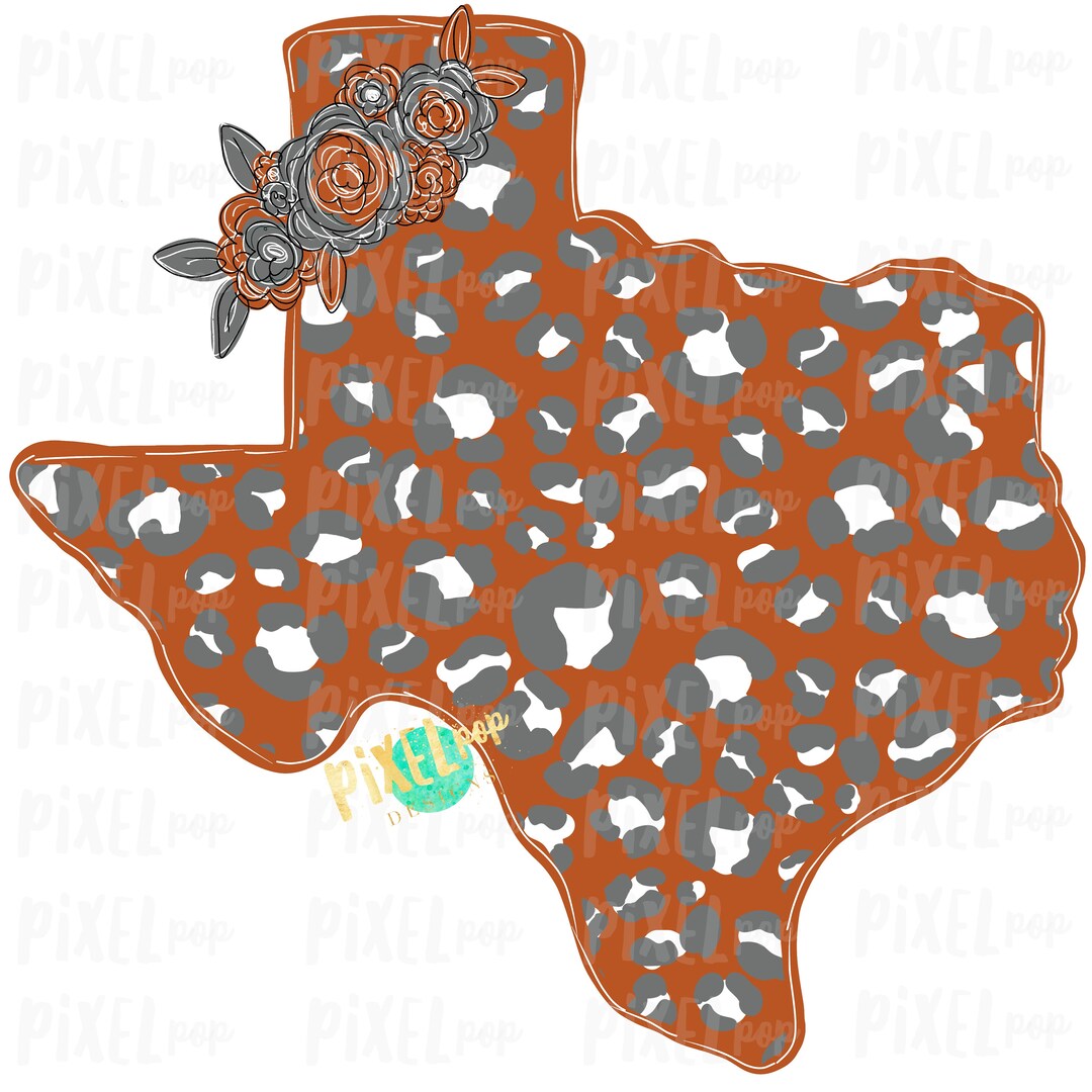 State of Texas Shape Orange Leopard Flowers Digital PNG | Sublimation ...